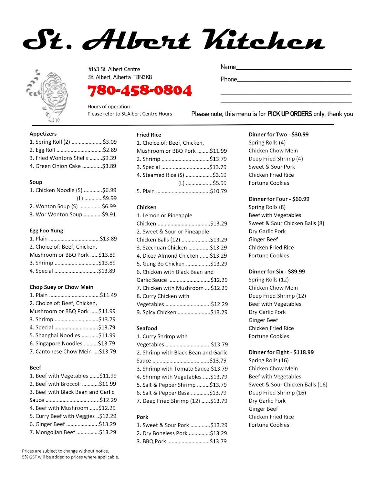St Albert Kitchen in St. Albert - Restaurant menu and reviews