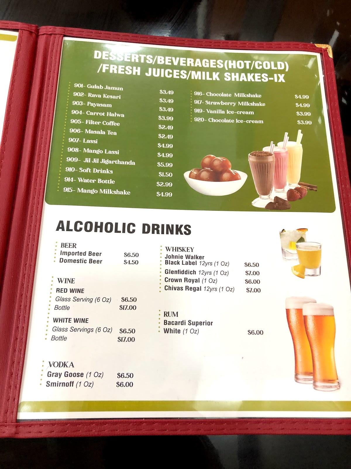 Menu at Suvai Dosa's restaurant, Edmonton