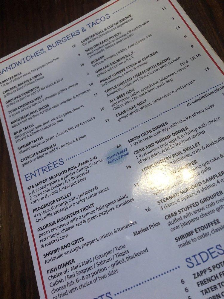 Menu at The Steamhouse Lounge pub & bar, Atlanta, W Peachtree St NW