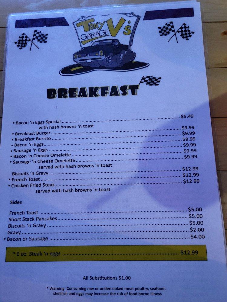 Menu at Tony V's Garage pub & bar, Everett