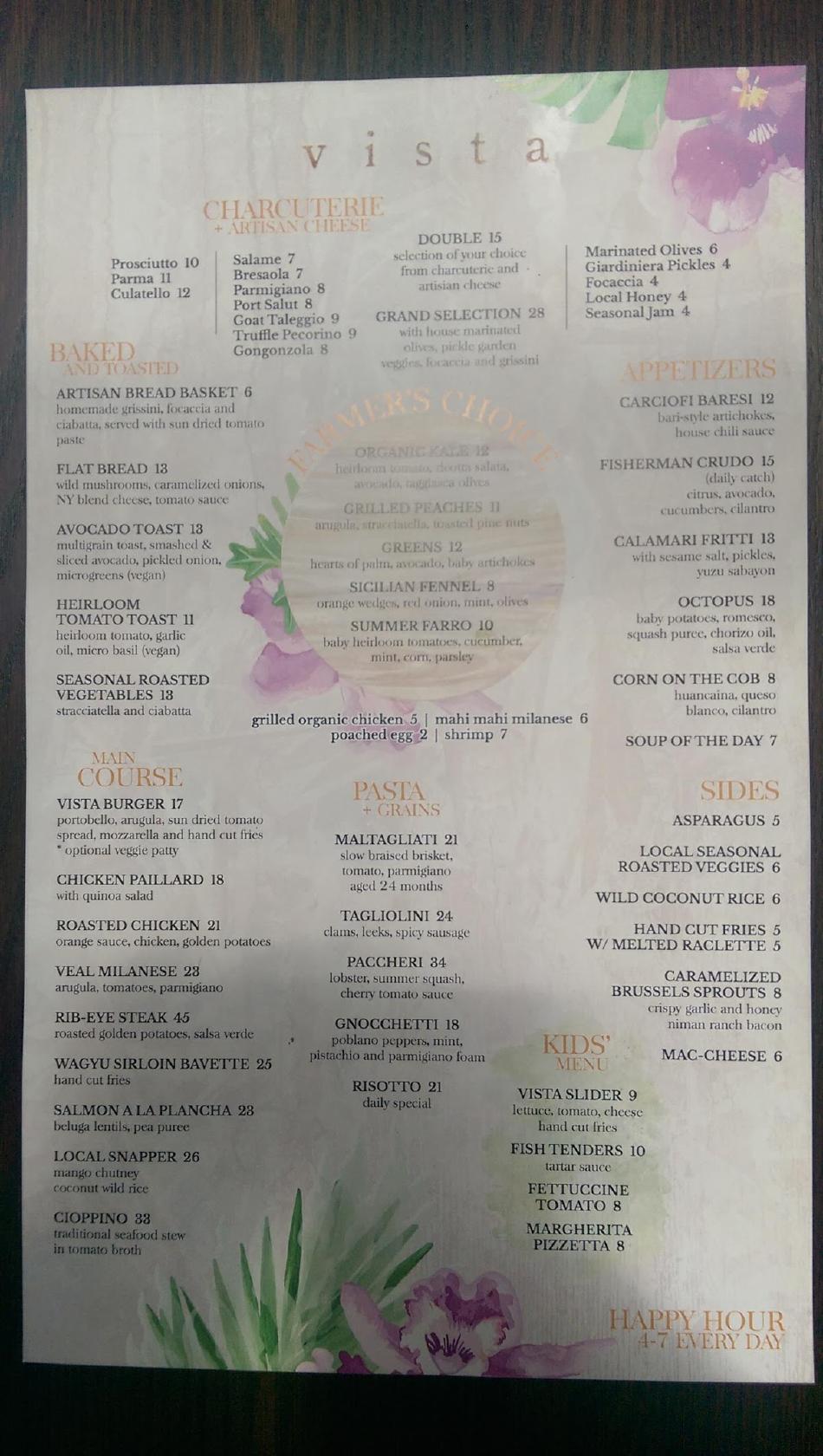 Menu at Vista Restaurant, Miami, NE 2nd Ave