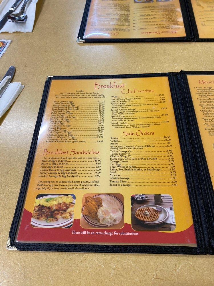 Menu at CJ's Cafe, Los Angeles, S La Brea Ave