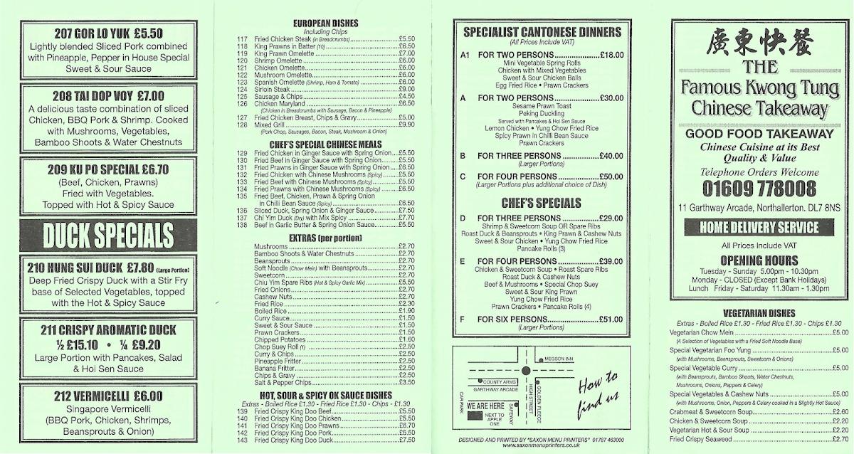 Menu at Kwong Tung Chinese Takeaway fast food, Northallerton