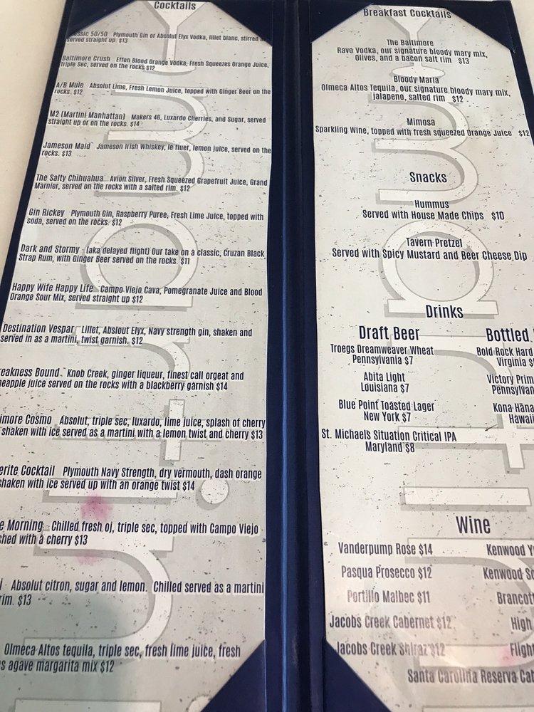 Menu at Martini pub & bar, Baltimore