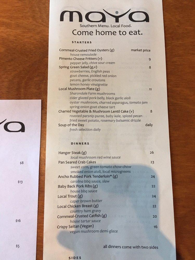 Menu at Maya pub & bar, Charlottesville