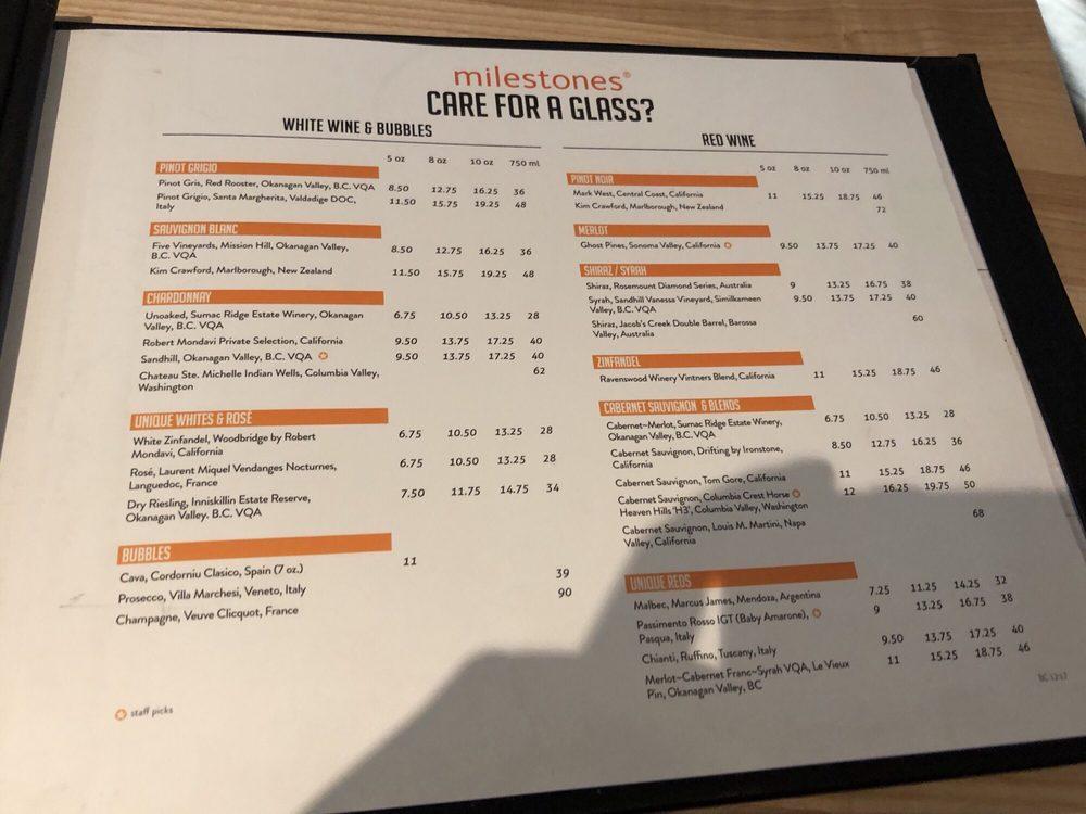 Menu at Milestones pub & bar, Victoria