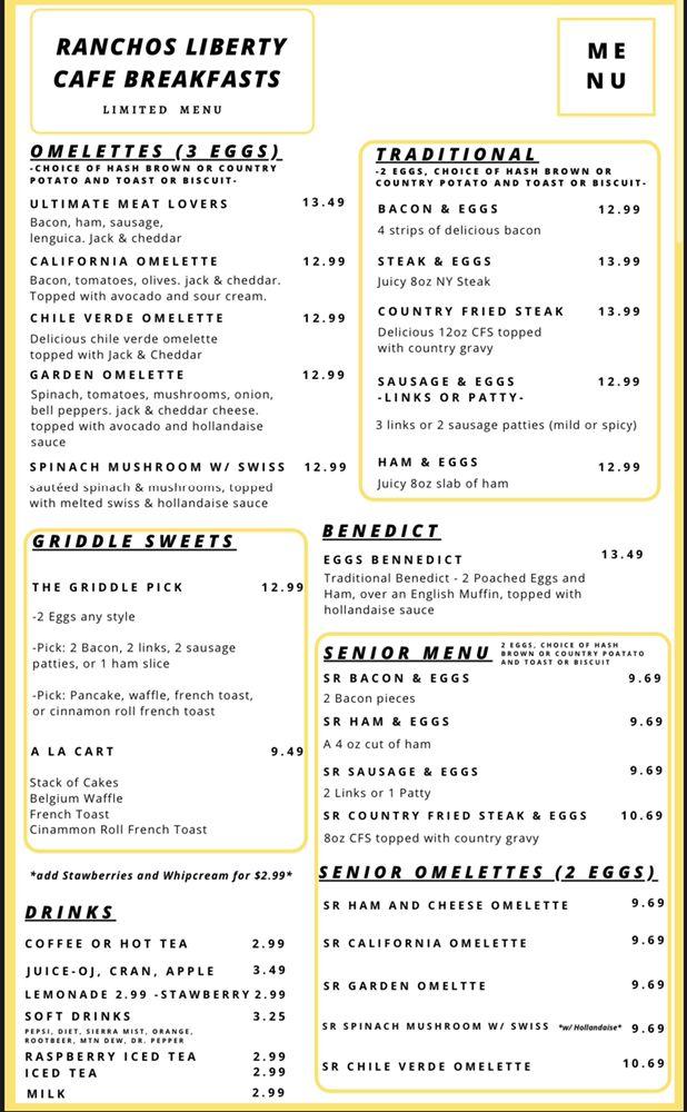Menu at Rancho's Liberty Cafe, Bonadelle Ranchos-Madera Ranchos, Ave 12 ...