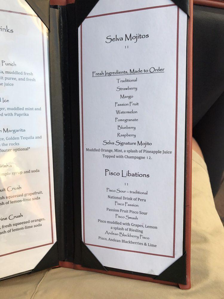 Menu at Selva Downtown Sarasota restaurant, Sarasota