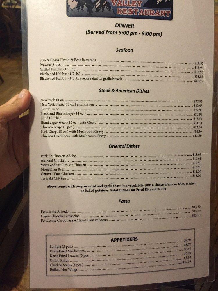Menu at Valley Restaurant, Juneau, Glacier Hwy