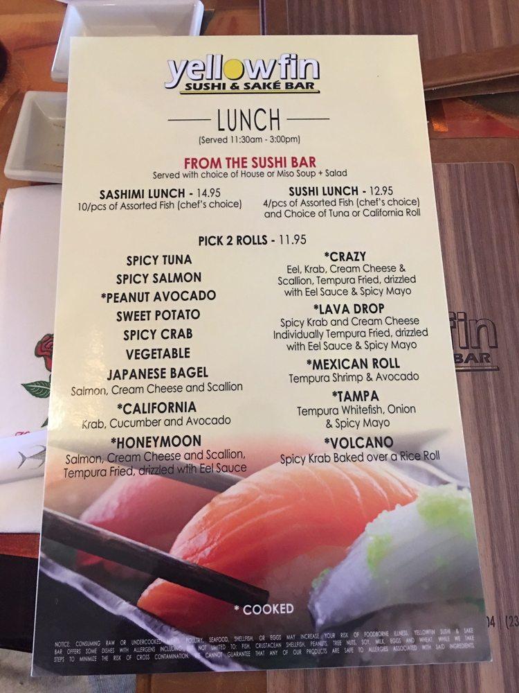 Menu at Yellowfin Sushi & Saké Bar, Cape Coral