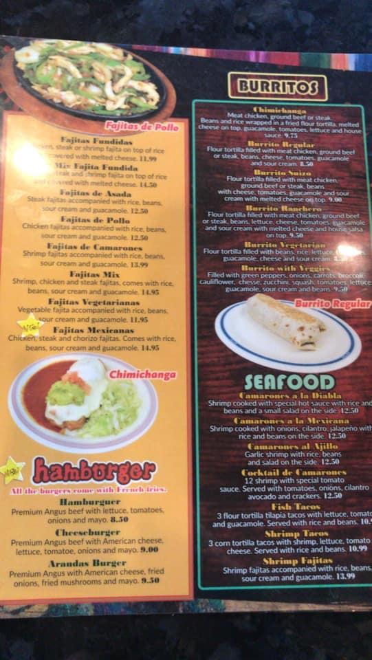 Menu at Arandas Mexican Restaurant, Fairfield