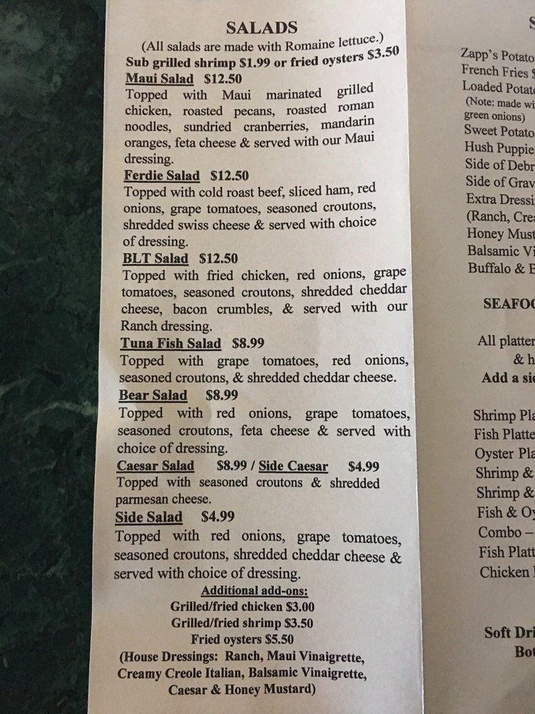 Menu at Bears PoBoys restaurant, Metairie