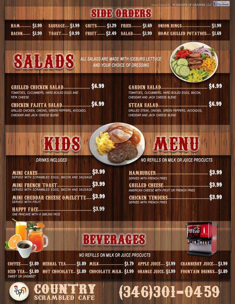Carta de Country Scrambled Cafe Splendora, Splendora