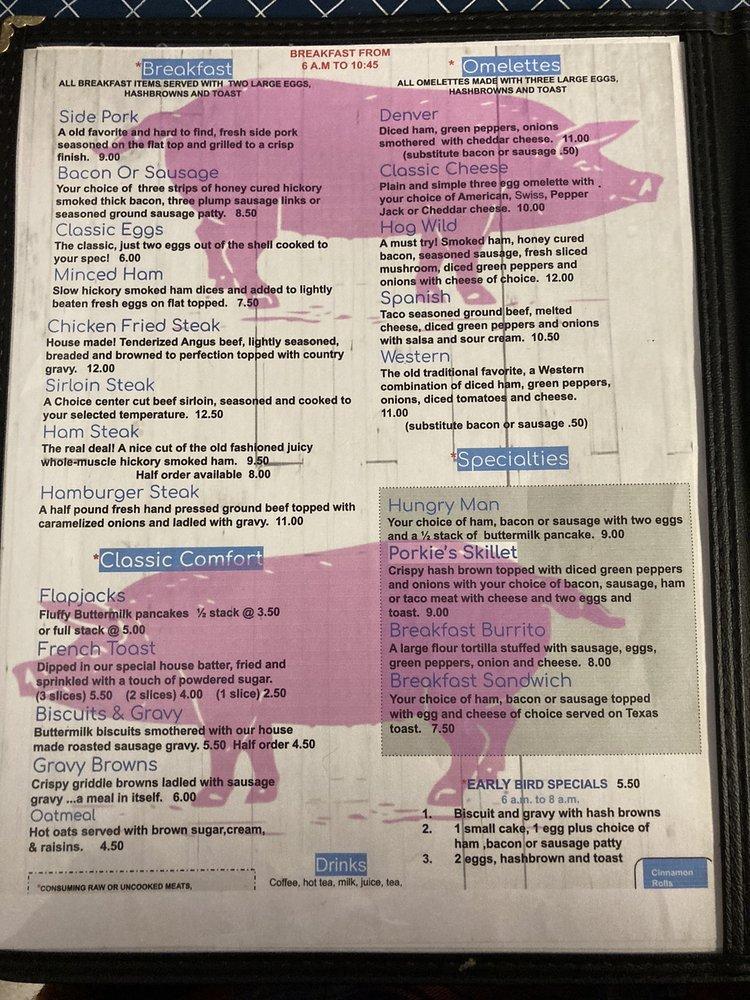 Menu at Hog Wild Cafe, Billings