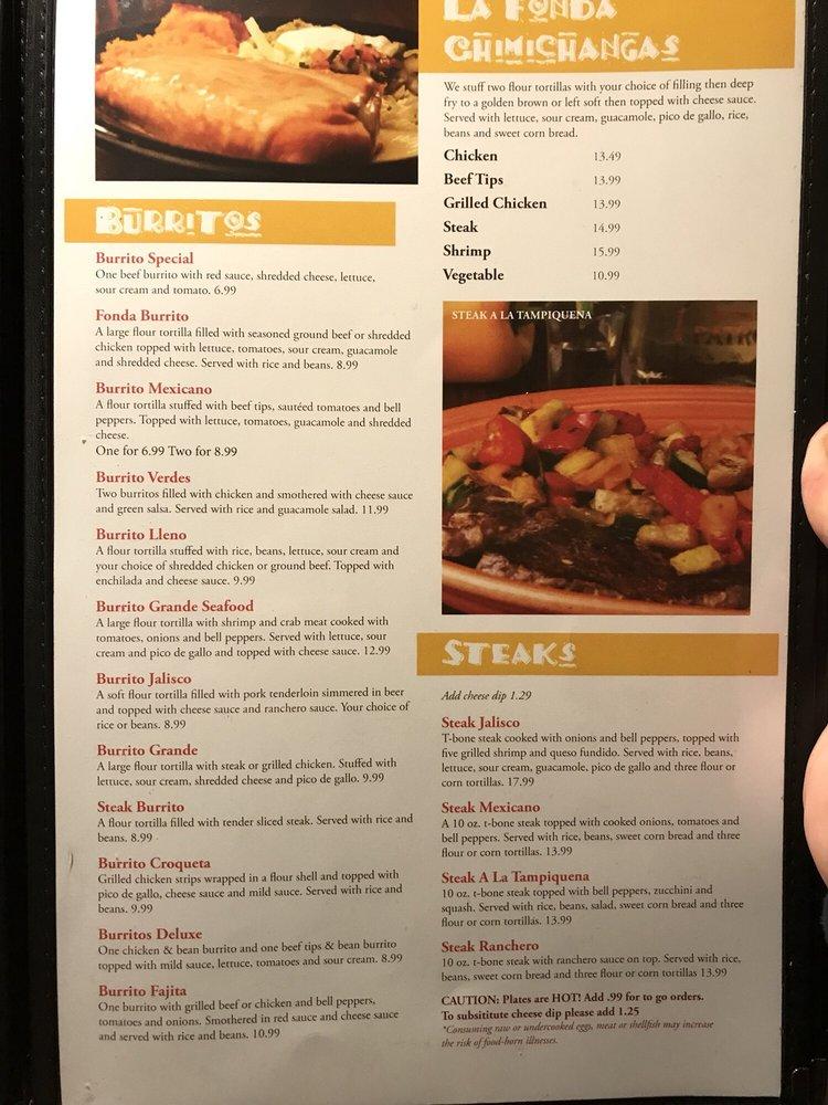 Menu at La Fonda Mexican Restaurant, Edwardsville