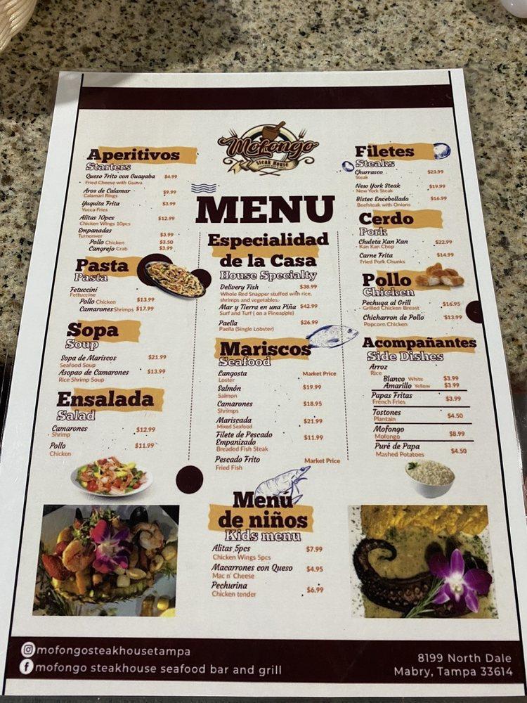 Menu at Mofongo Steakhouse Seafood Bar & Grill, Tampa