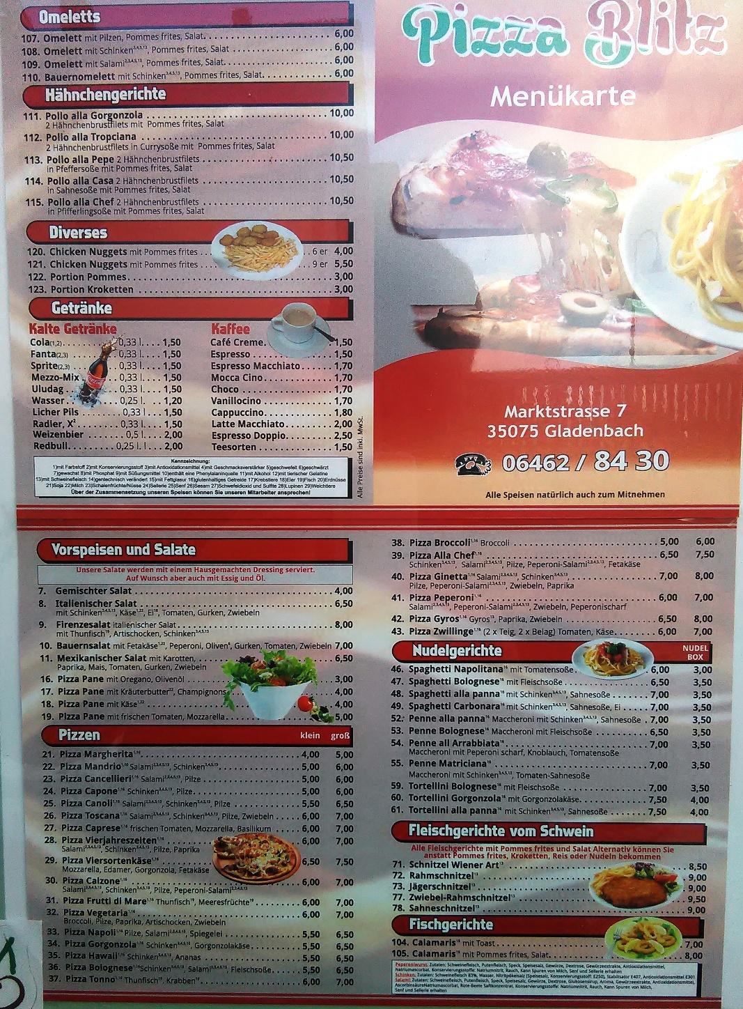 Speisekarte von Pizza Blitz, Gladenbach