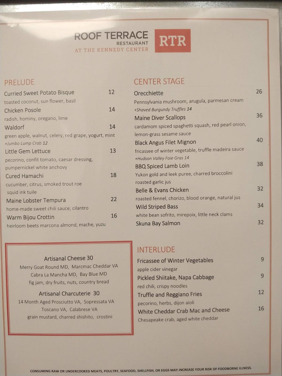 Menu at Roof Terrace Restaurant, Washington, F St NW