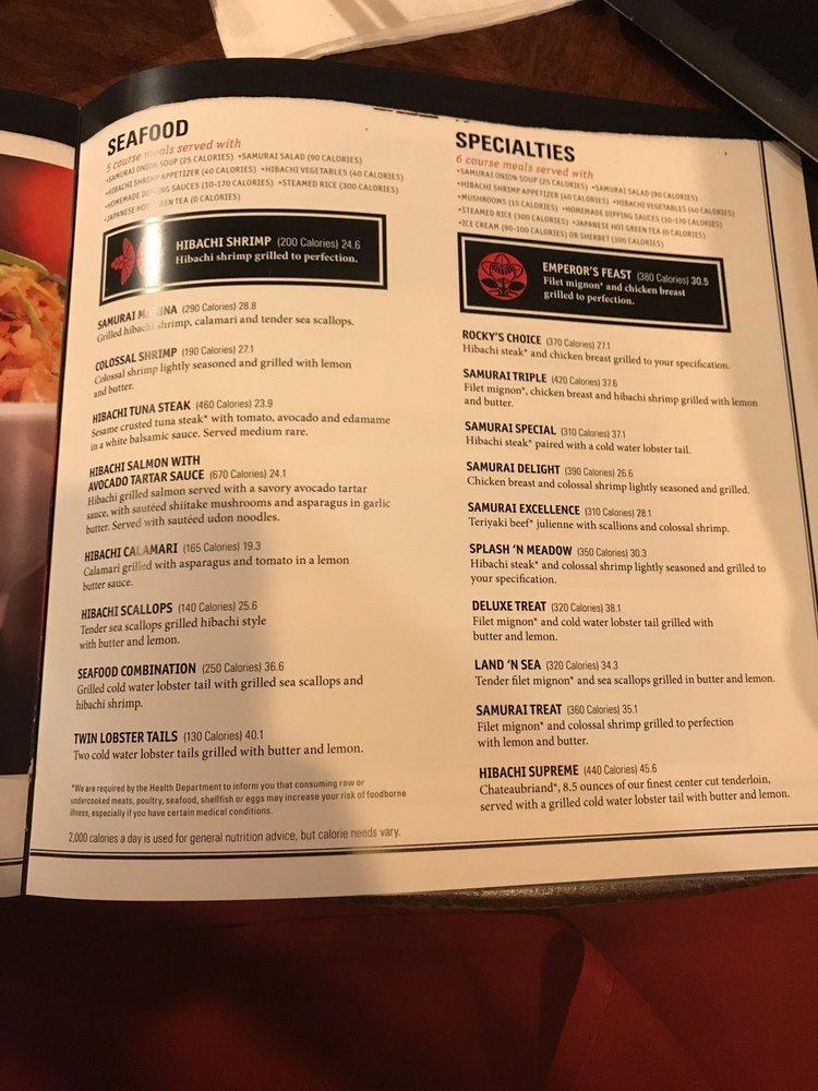 Menu at Samurai restaurant, Miami