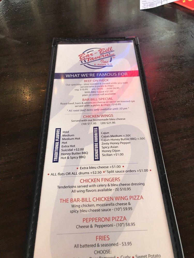 Menu at Bar-Bill Tavern, East Aurora, 185 Main St