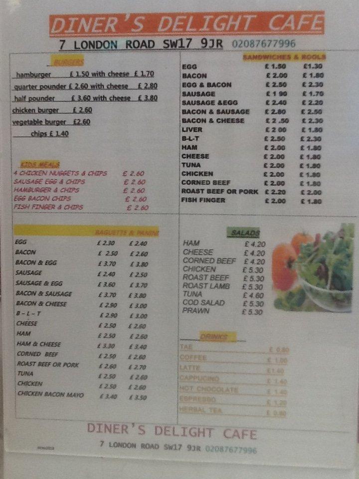Menu at Diners Delight cafe, London, 7 London Rd