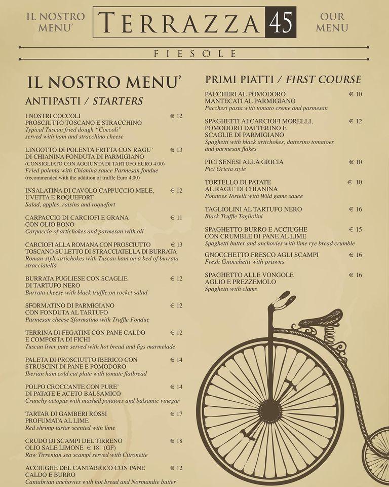 Menu da Terrazza 45 ristorante, Fiesole