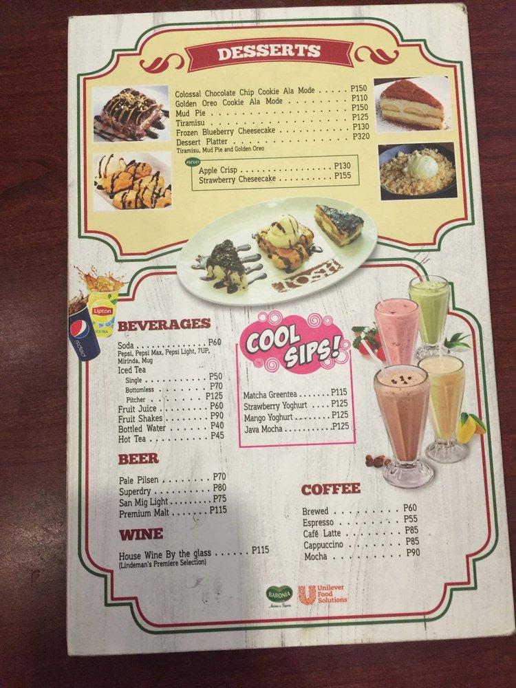 Menu at The Old Spaghetti House pizzeria, Manila, Robinsons Place
