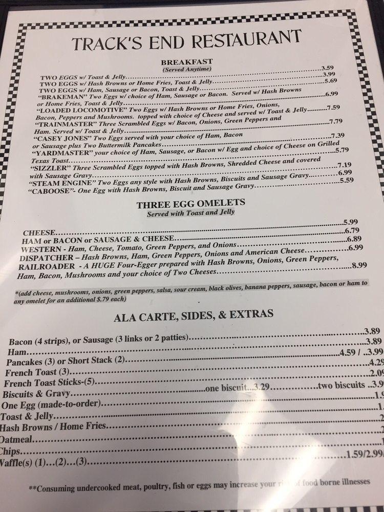Menu at Track's End Restaurant, Chattanooga
