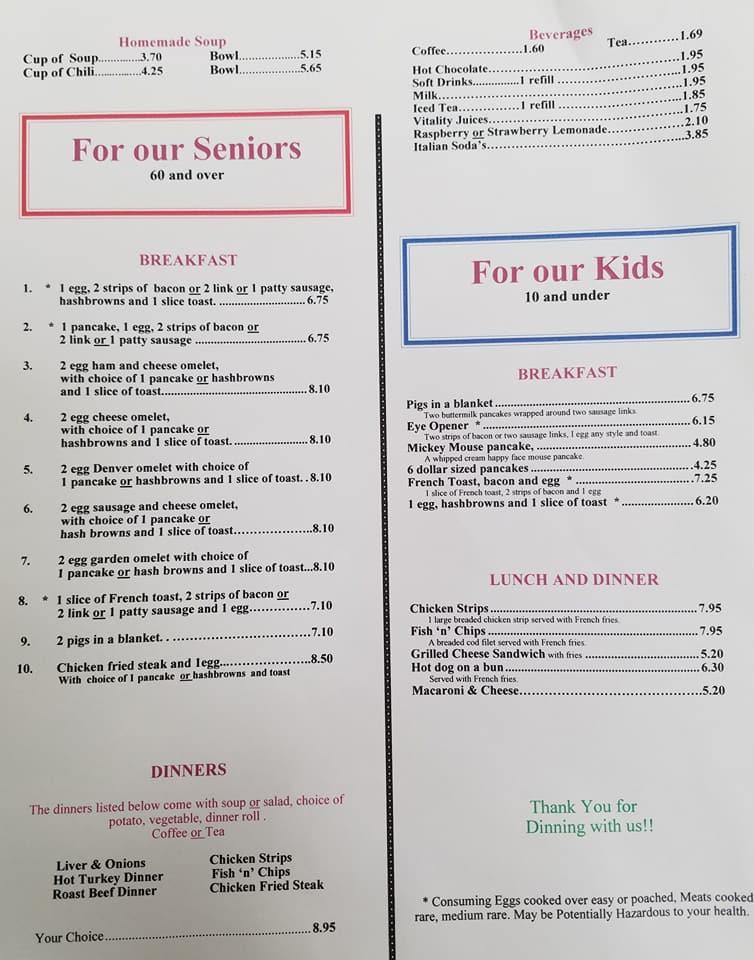 Menu at Waynes Corner Cafe, Stanwood