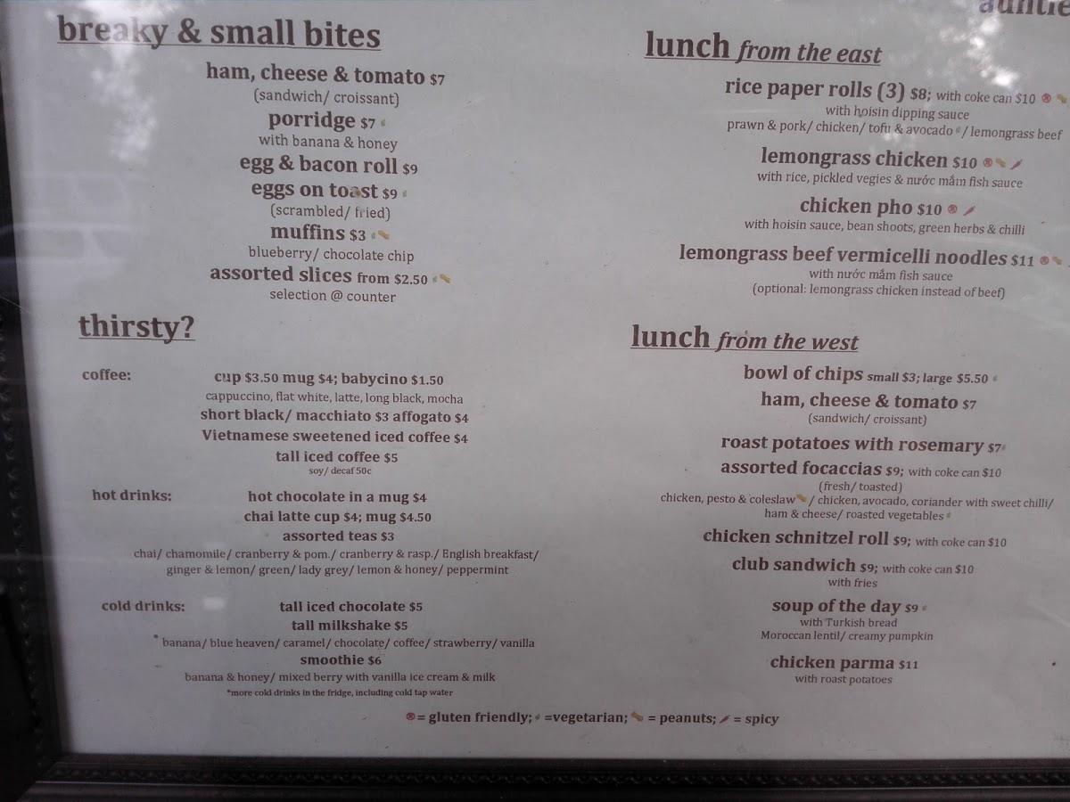 Menu at Auntie Mai's Vietnamese Cafe, Fitzroy