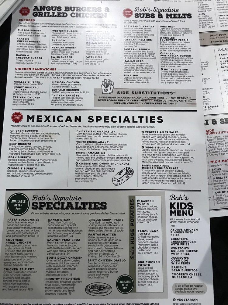 Menu at Bobs Place pub & bar, Avon