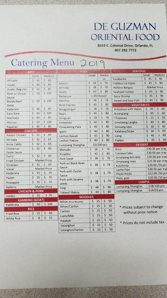 Menu at De Guzman Oriental Food Mart, Orlando, E Colonial Dr