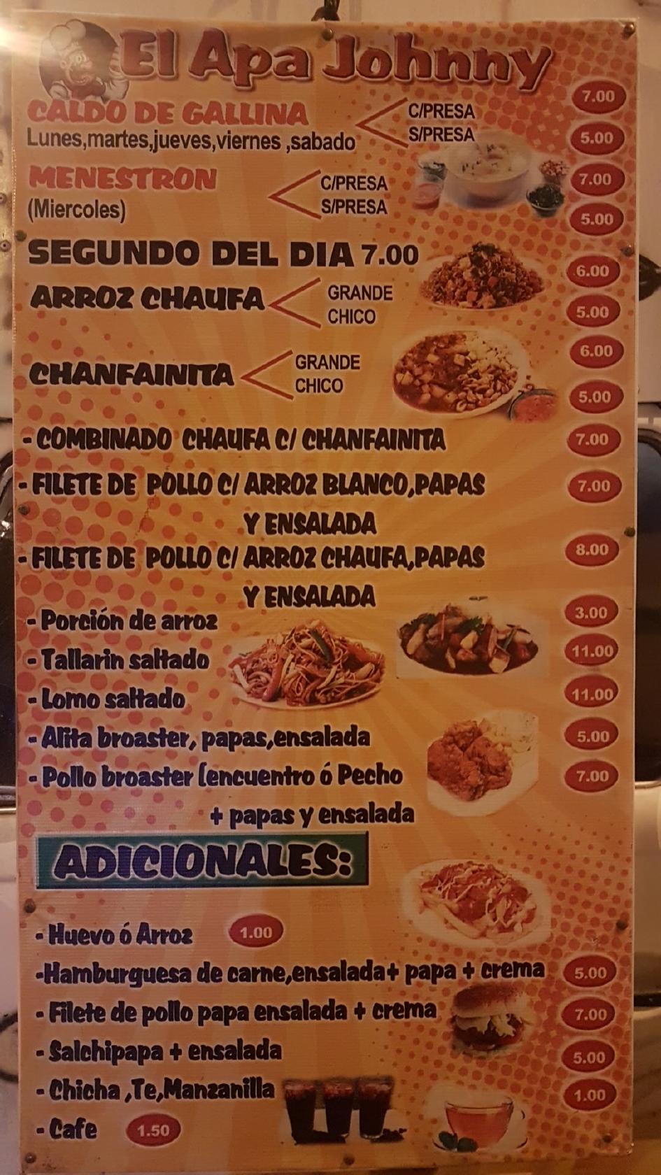 Carta del restaurante El Apa Johnny food truck , Santiago del Surco
