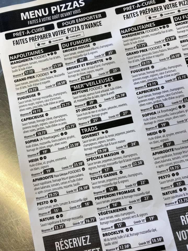 Menu au Foodies Pizza & Délices pizzeria, Sherbrooke
