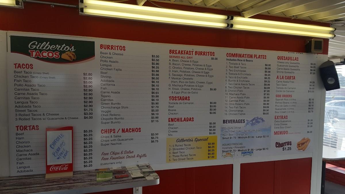 Menu at Gilberto's Tacos Mexican Restaurant, Citrus Heights