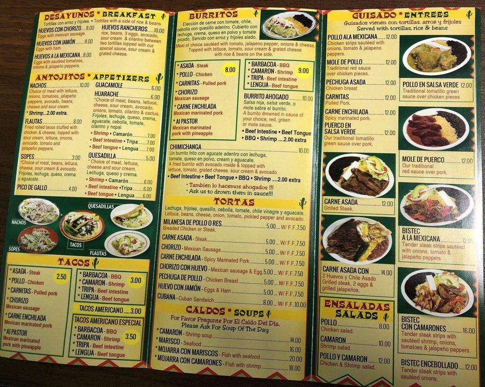 Menu at Los Corrales restaurant, Keyport