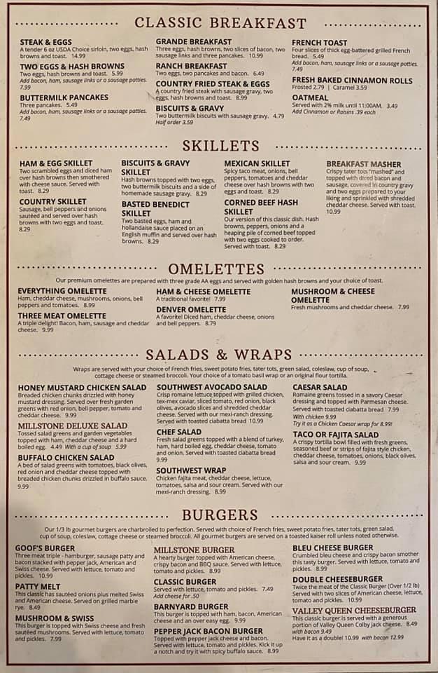 Menu at Millstone Family Restaurant, Milbank, E 4th Ave