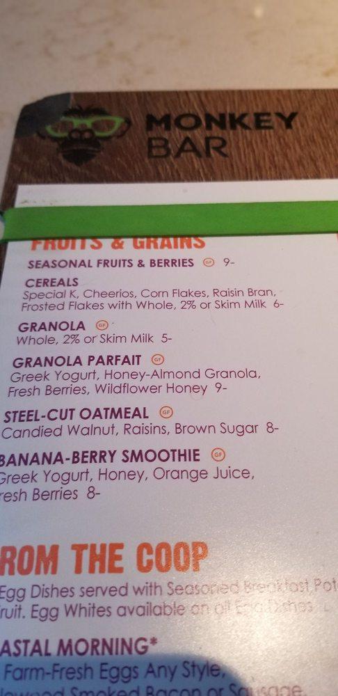 Menu at Monkey Bar, Delray Beach