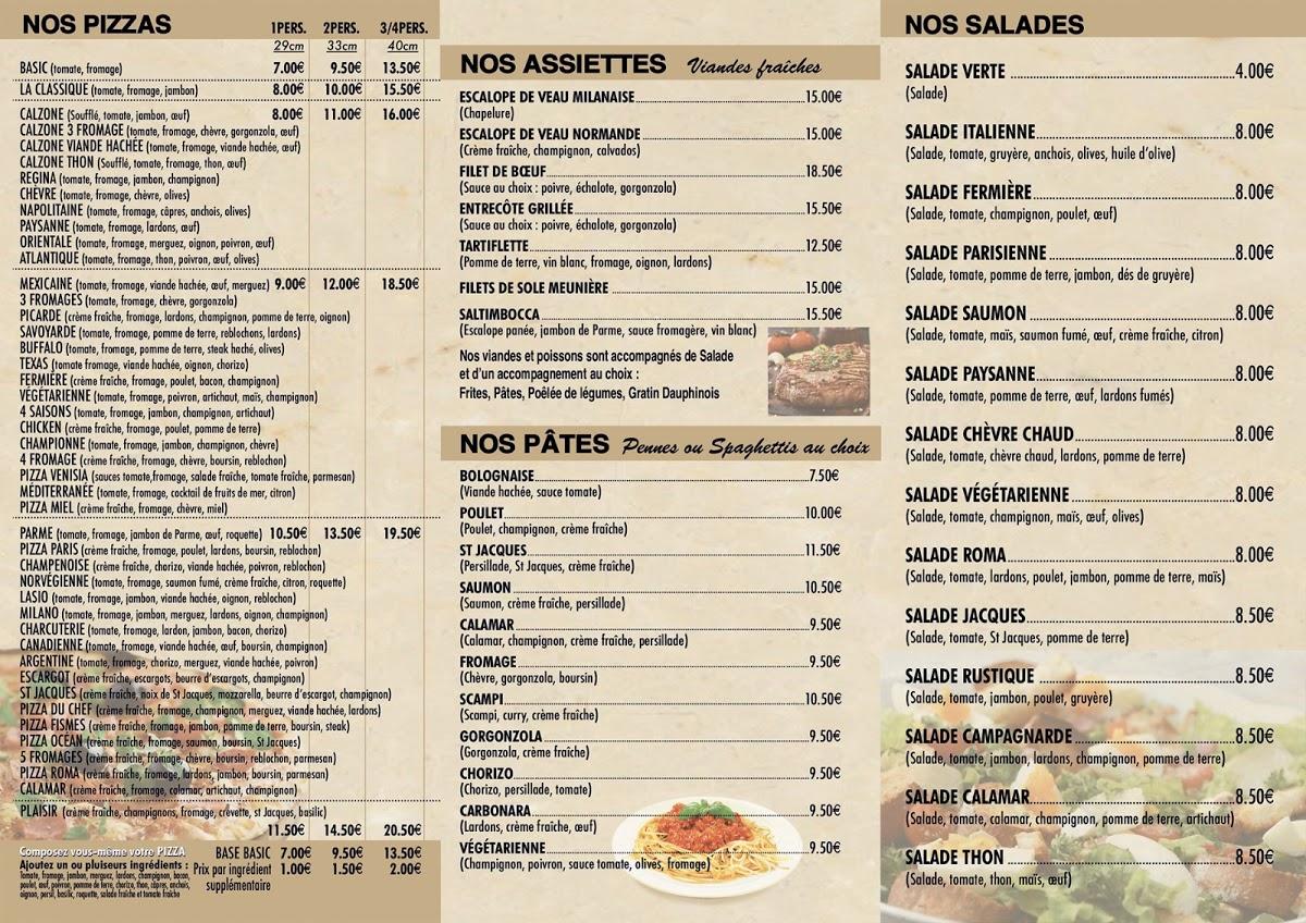 Menu at Pizza Roma restaurant, Fismes