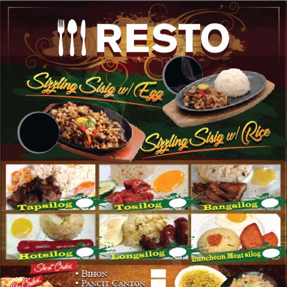 Menu at RESTO Eatery restaurant, Quezon City