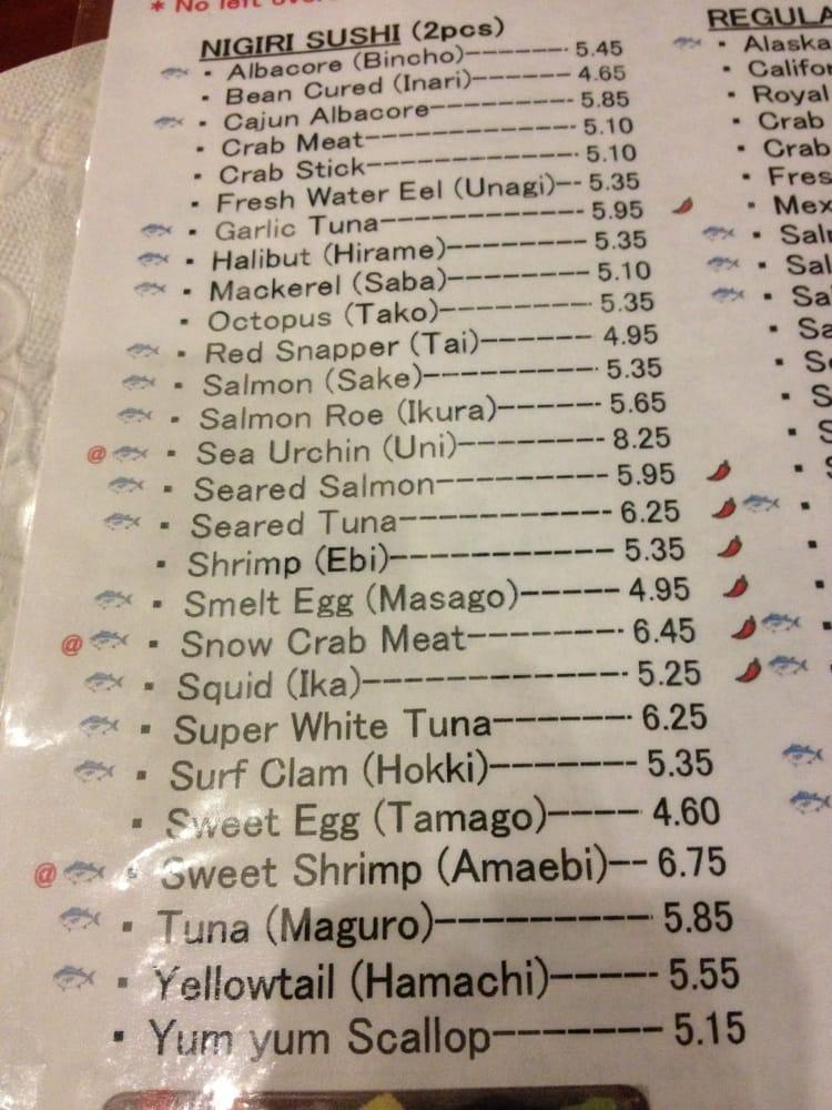 Menu at Sushi Tachi restaurant, North Las Vegas