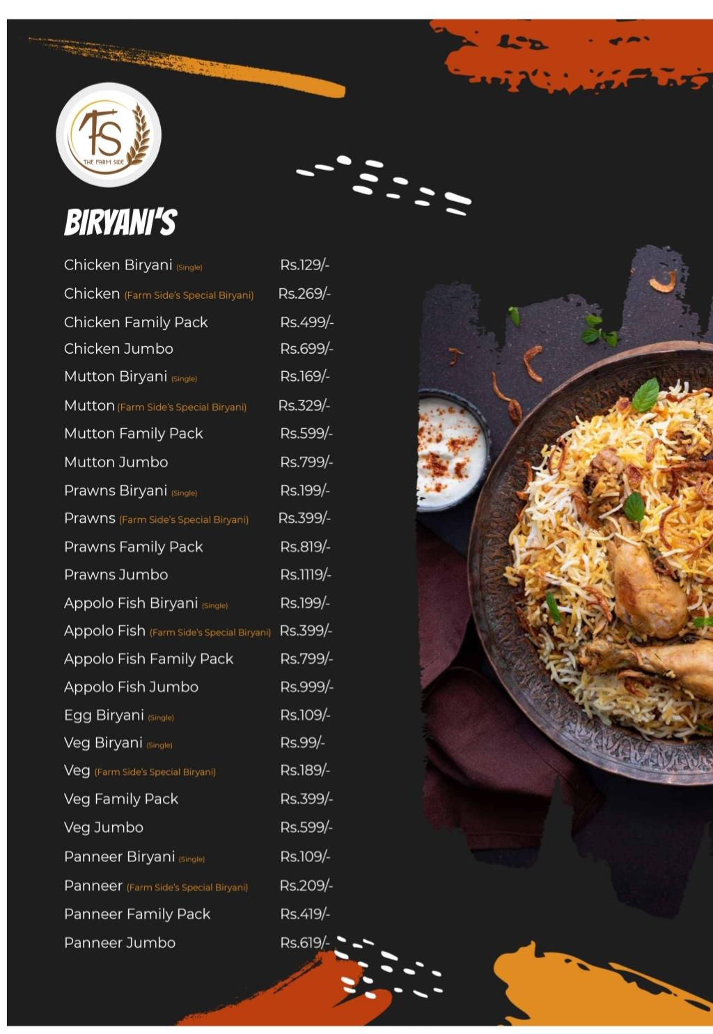 Menu at THE FARM SIDE RESTUARANT, India
