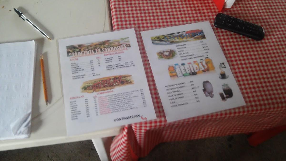 Menu at Tacos Y Tortas La Sabrosita restaurant, Mexico