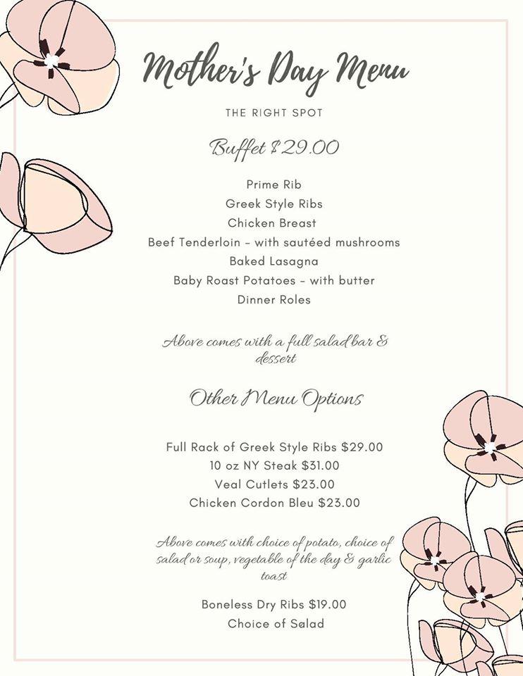 Menu at The Right Spot & Grill restaurant, Rosetown