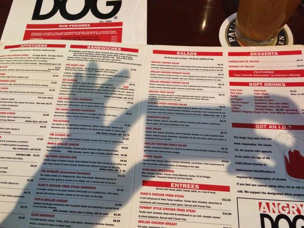 Menu at Angry Dog pub & bar, Dallas