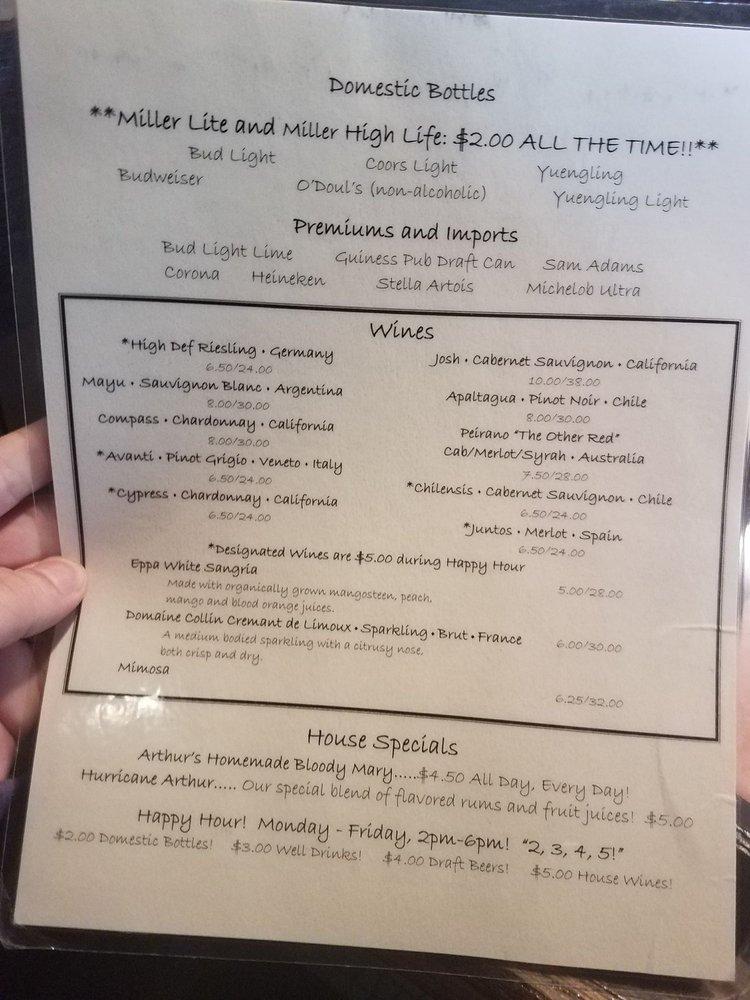 Menu at Arthur's pub & bar, Cincinnati, Beechmont Ave
