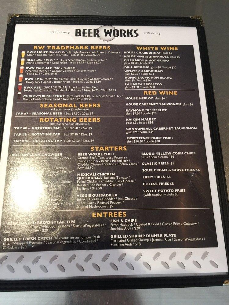 Menu at Beer Works pub & bar, Boston, Terminal C