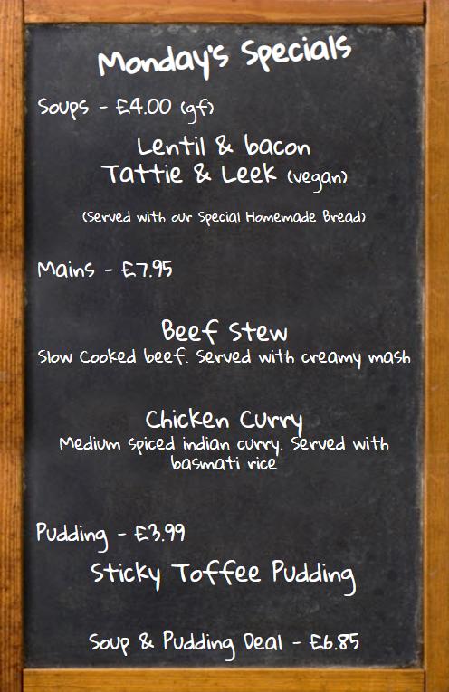 Menu at Boogie Woogie cafe, Keith