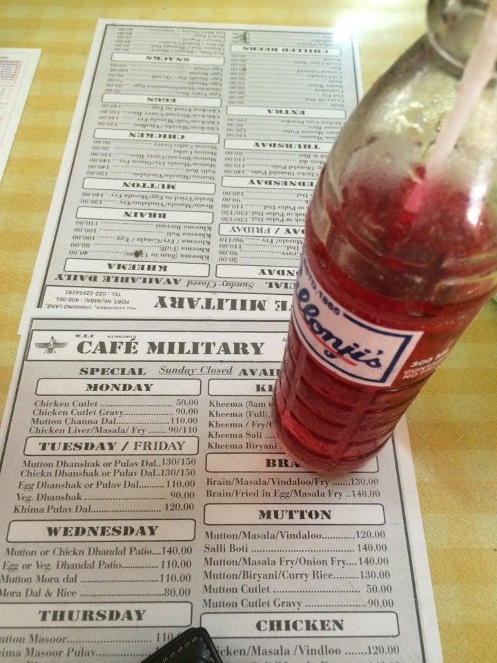 Menu at Cafe Military, Mumbai