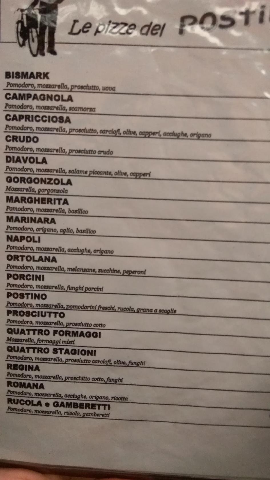 Menu da Il Postino pizzeria, Milano